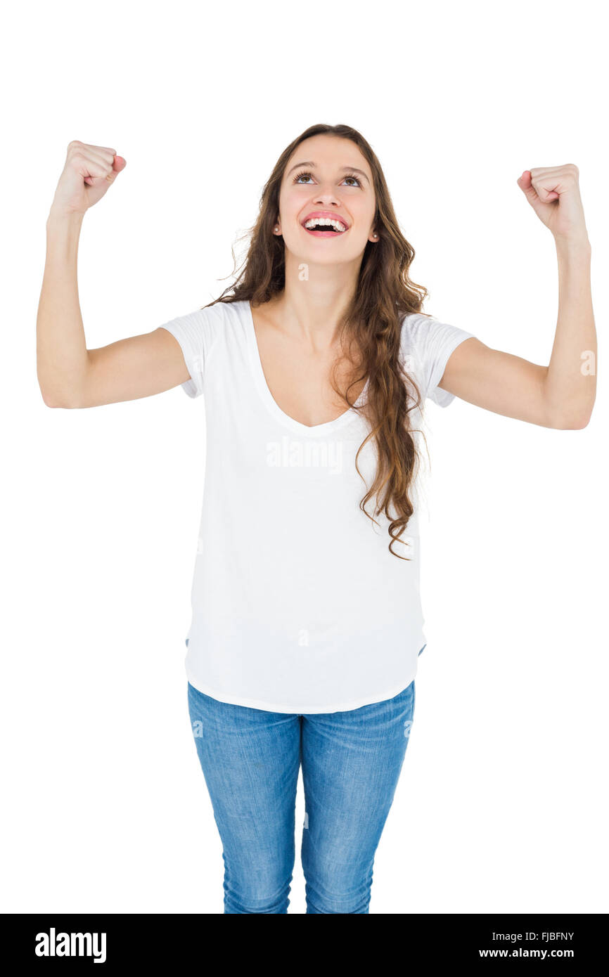 Young woman raising arms in hi-res stock photography and images - Alamy