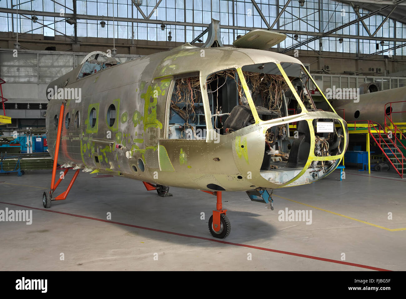 Kiev, Ukraine - July 7, 2012: Mi-8 helicopter during maintencance and ...