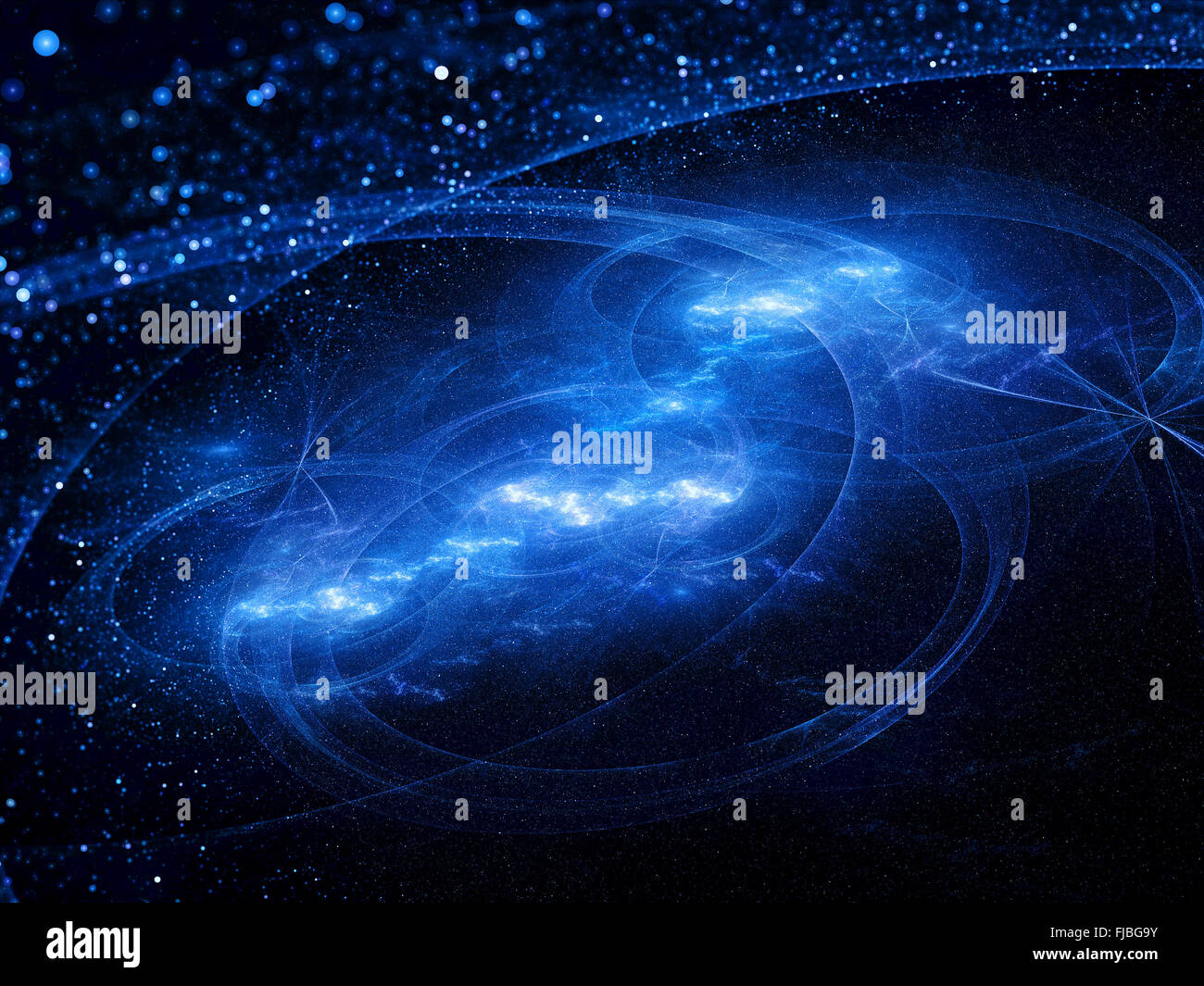 Blue star systems with trajectories in deep space, abstract background ...