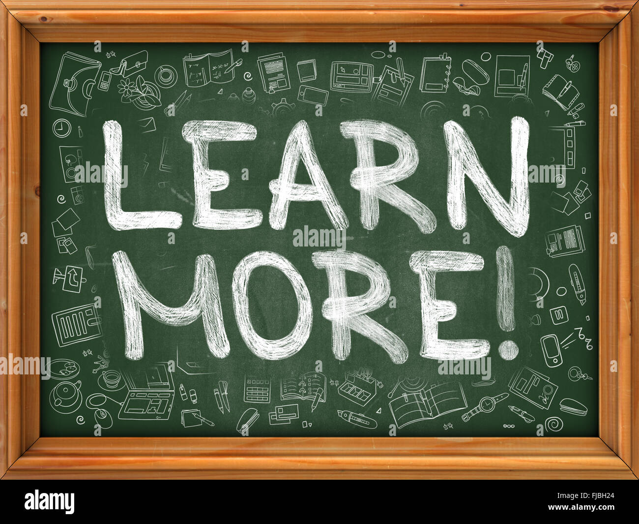 Learn More Concept. Green Chalkboard with Doodle Icons Stock Photo - Alamy