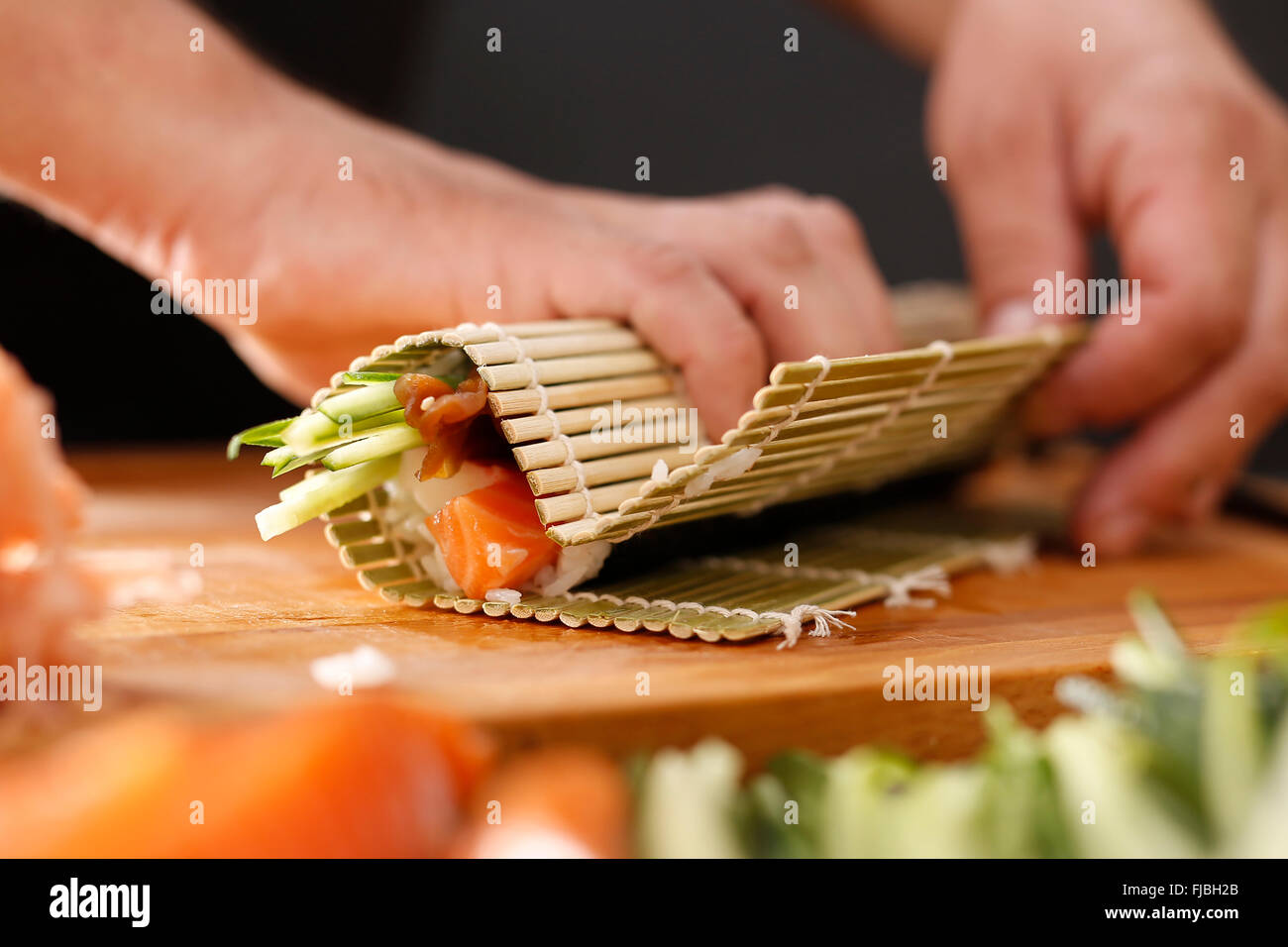 The steps for creating sushi. Folding sushi. Preparing sushi. Bamboo ...