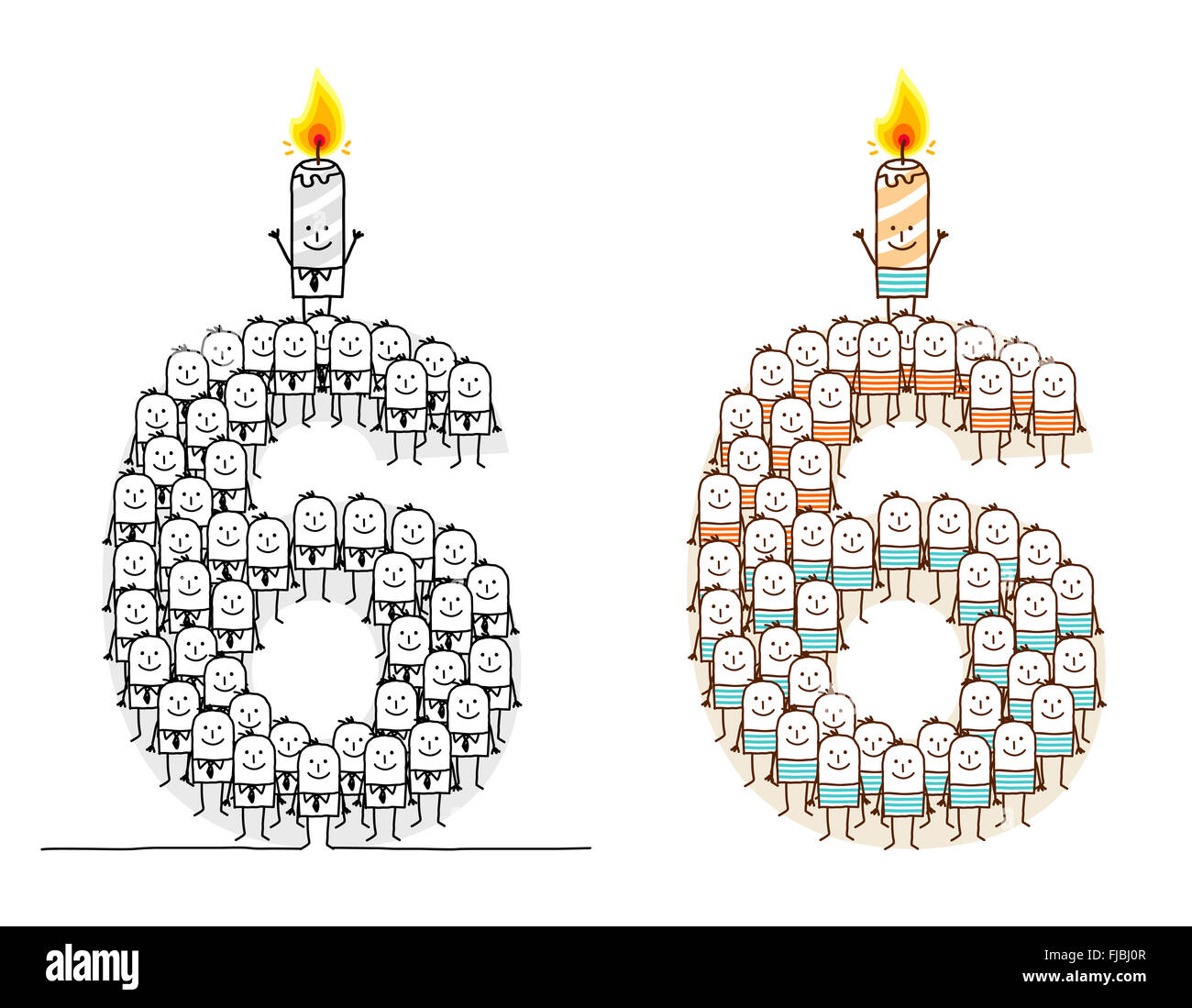 hand drawn cartoon characters - birthday candle 6 Stock Photo - Alamy
