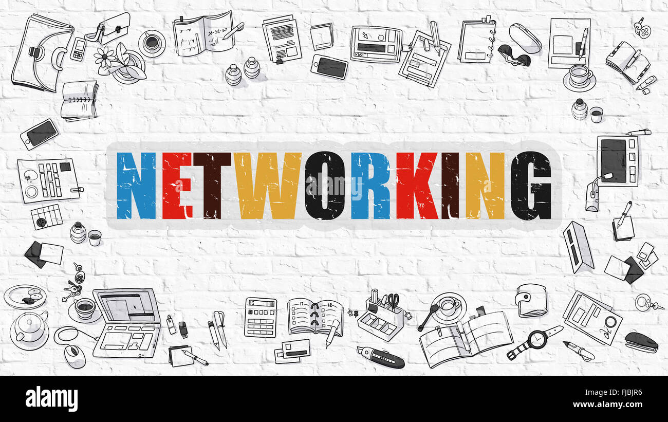 Networking Concept with Doodle Design Icons Stock Photo - Alamy