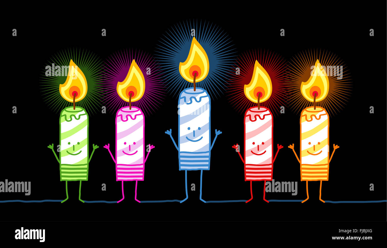 hand drawn cartoon characters - 5 burning candles Stock Photo - Alamy