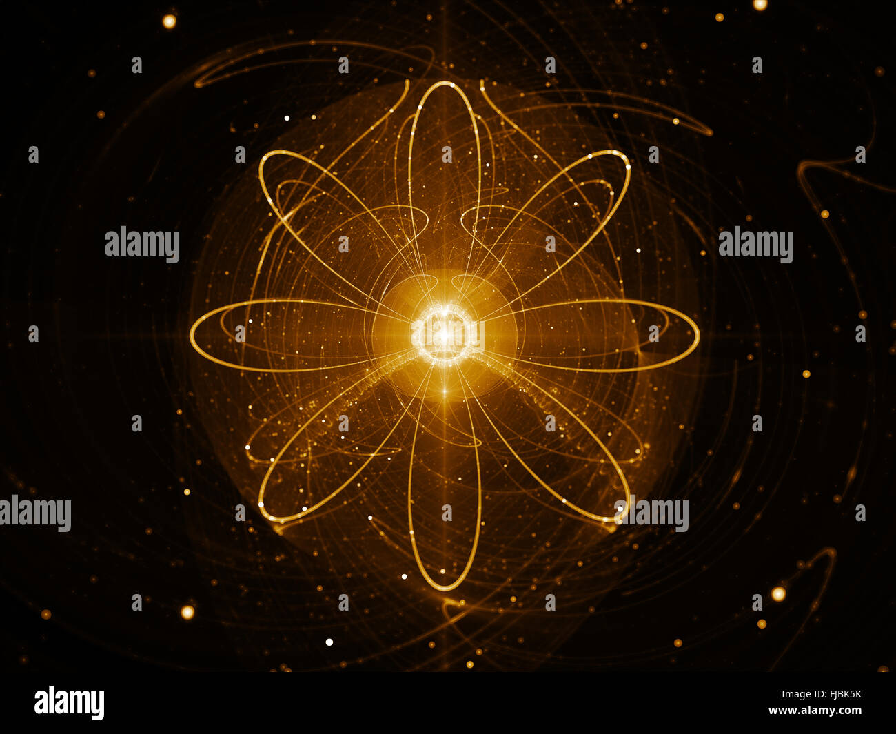 Nuclear power in space, gold flames, abstract science background Stock ...
