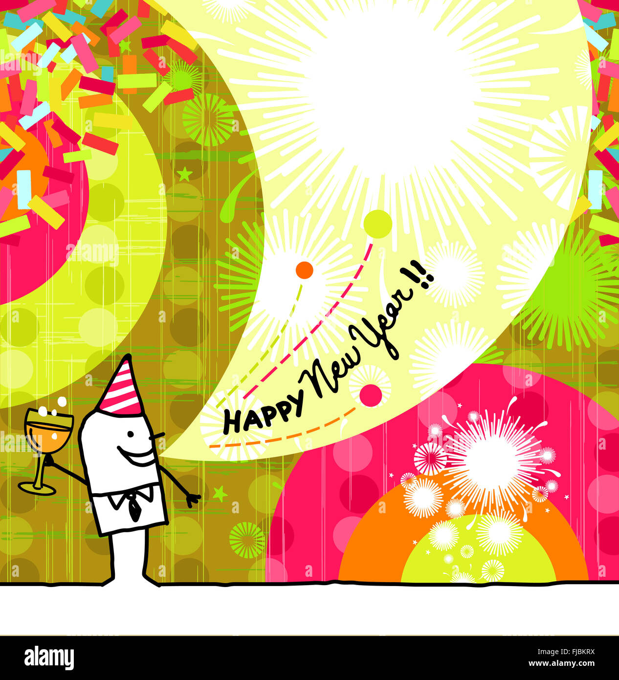 hand drawn cartoon & greeting card - New Year Stock Photo - Alamy