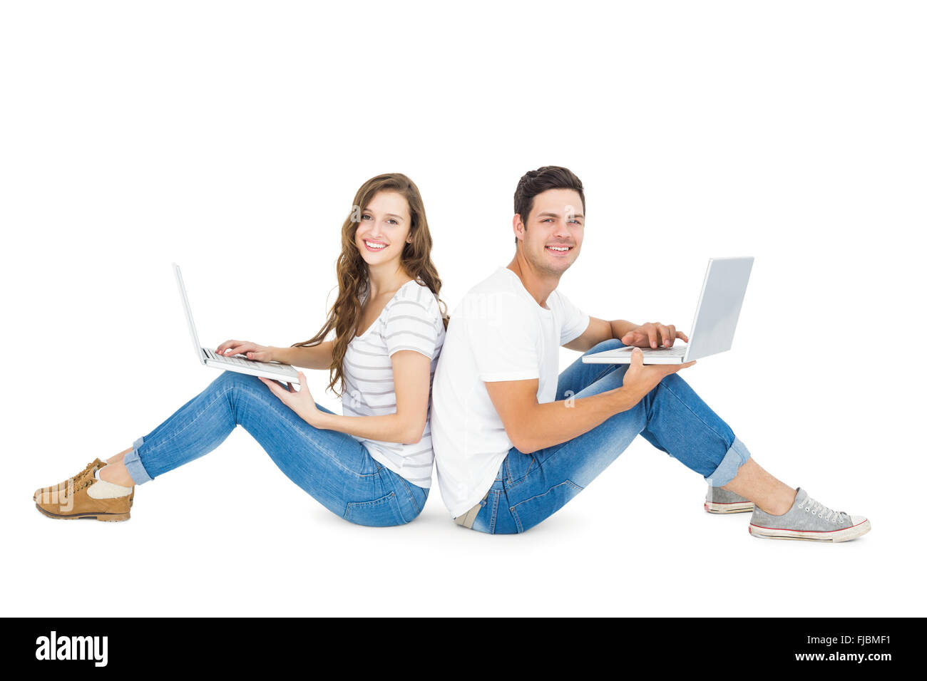 Back of man using computer Cut Out Stock Images & Pictures - Alamy