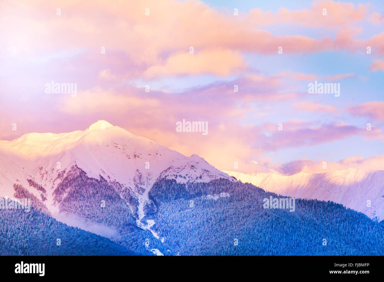 Sunset view of the mountain peak in Caucasus Stock Photo - Alamy