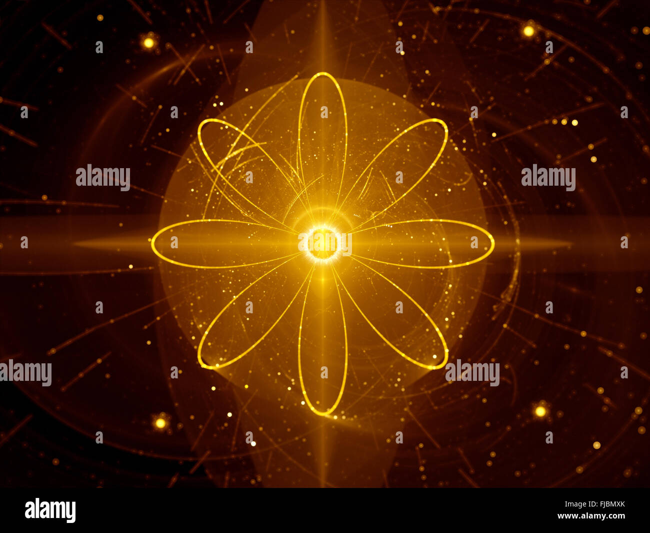 Gold nuclear core, fission, computer generated abstract background ...