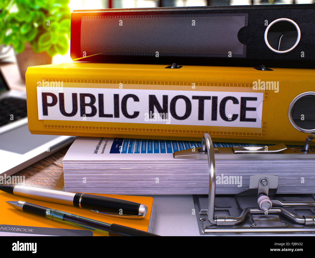 Yellow Office Folder with Inscription Public Notice Stock Photo - Alamy