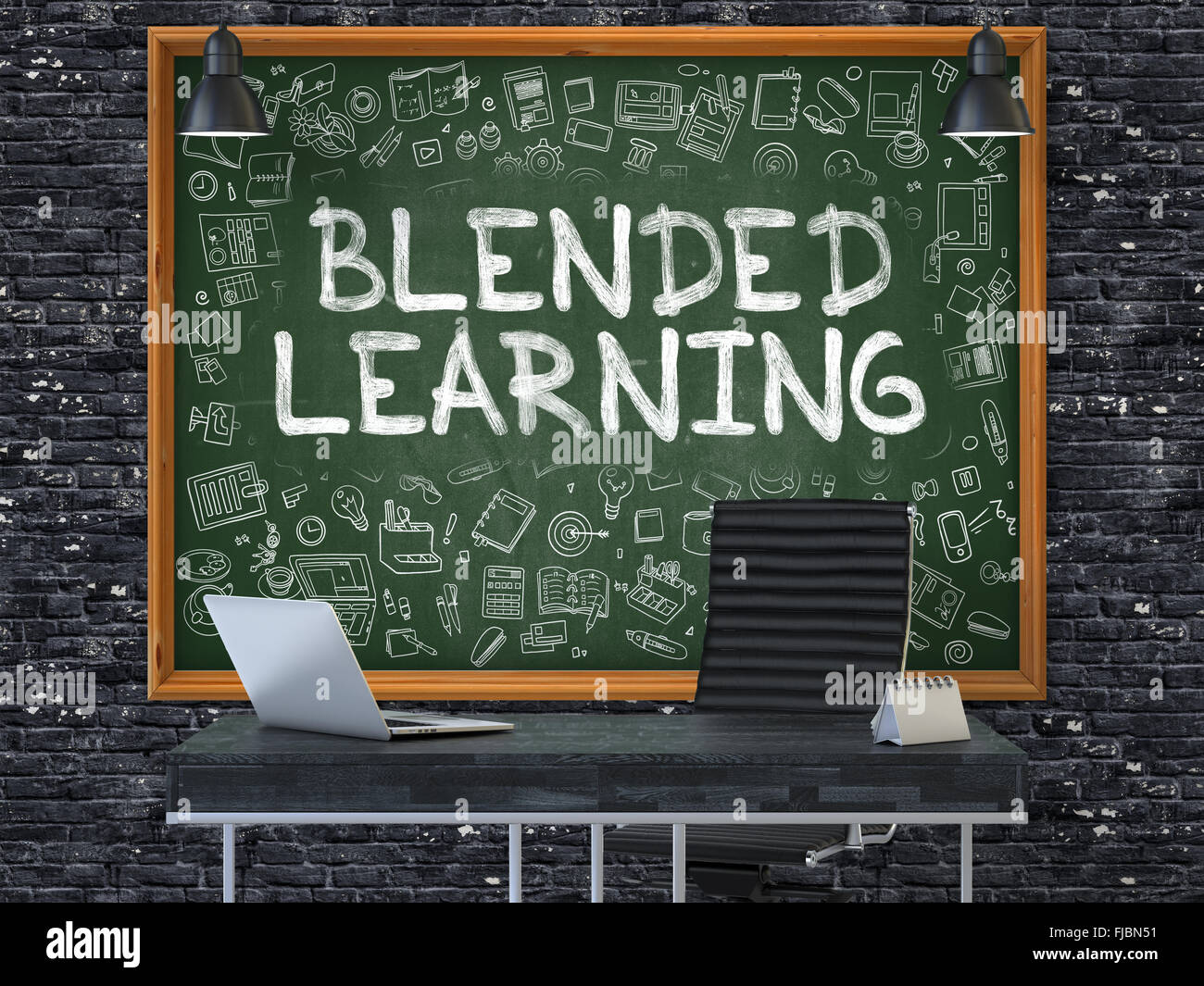Blended Learning on Chalkboard in the Office Stock Photo - Alamy