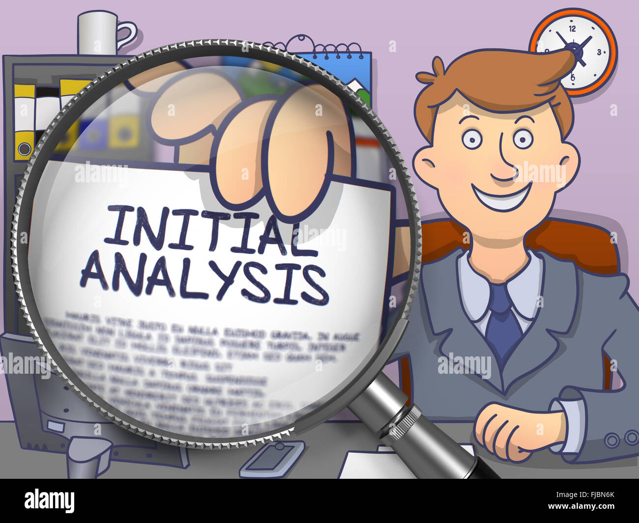 Initial Analysis through Magnifier. Doodle Style Stock Photo - Alamy