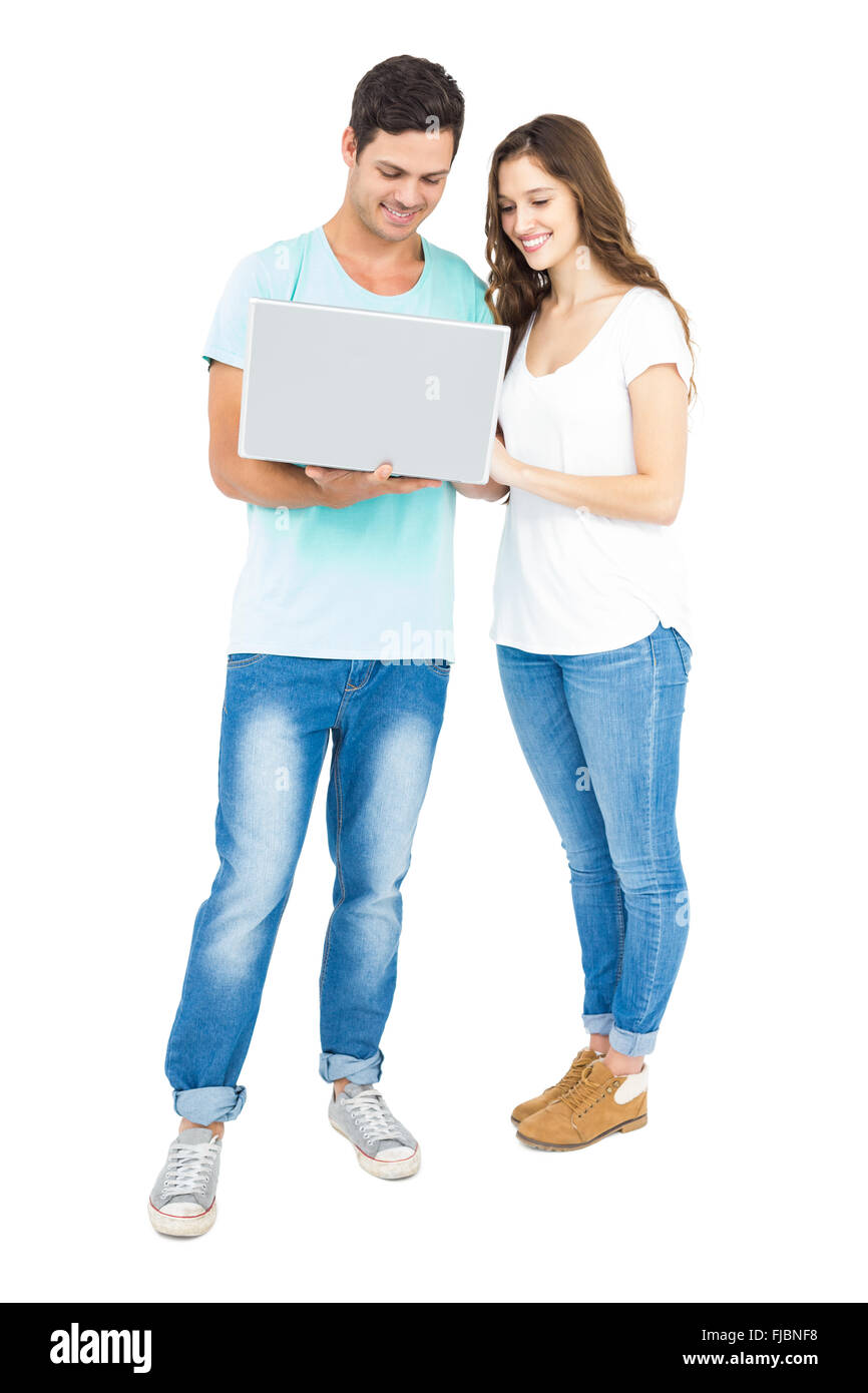 Happy using technology Cut Out Stock Images & Pictures - Alamy