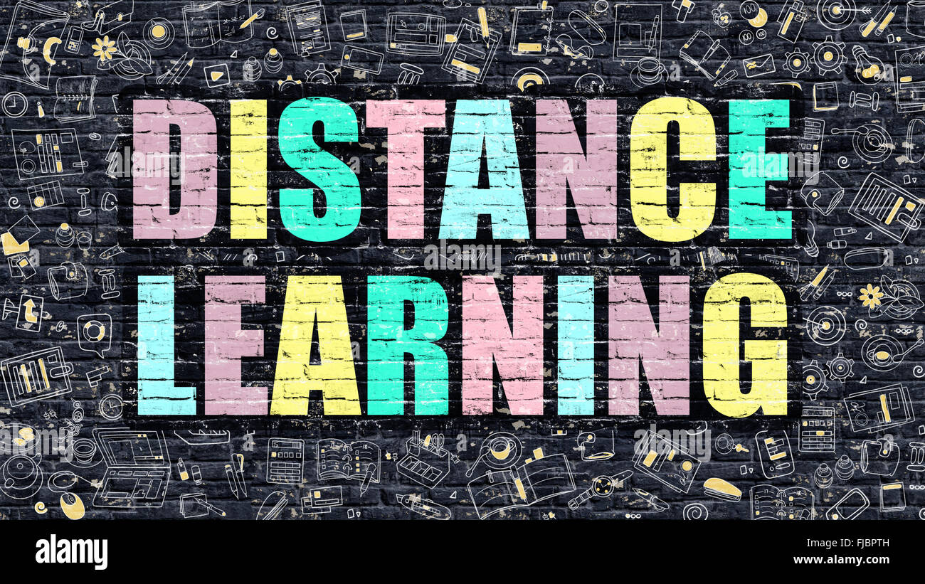 Distance Learning Concept. Multicolor on Dark Brickwall Stock Photo - Alamy