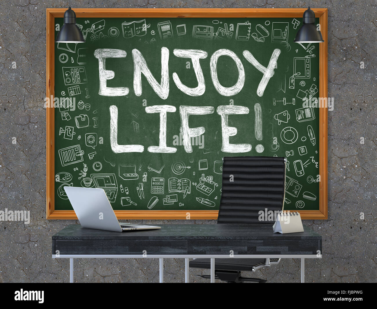 Enjoy Life Concept. Doodle Icons on Chalkboard Stock Photo - Alamy