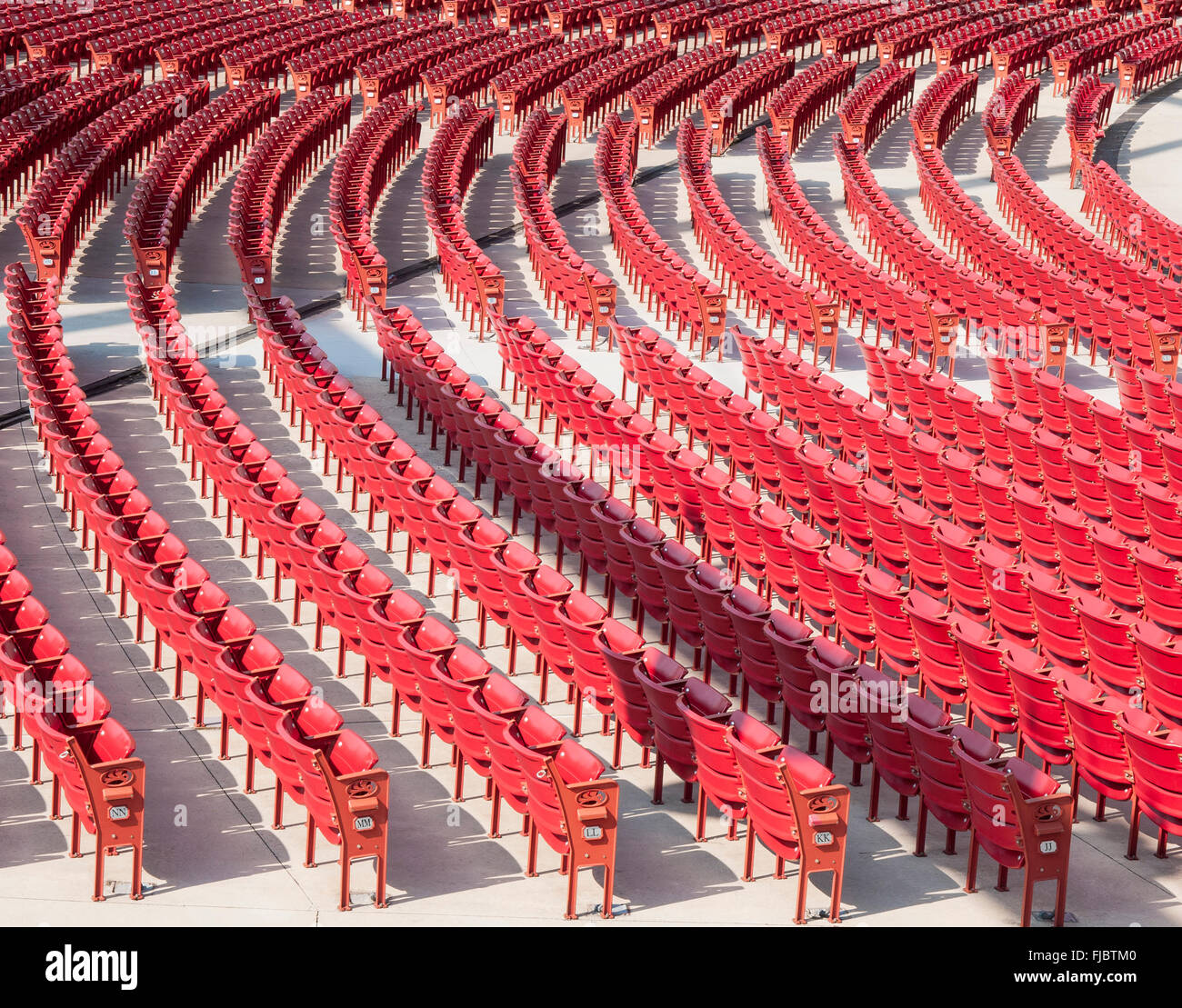 Rows of red seats in Chicago Stock Photo - Alamy