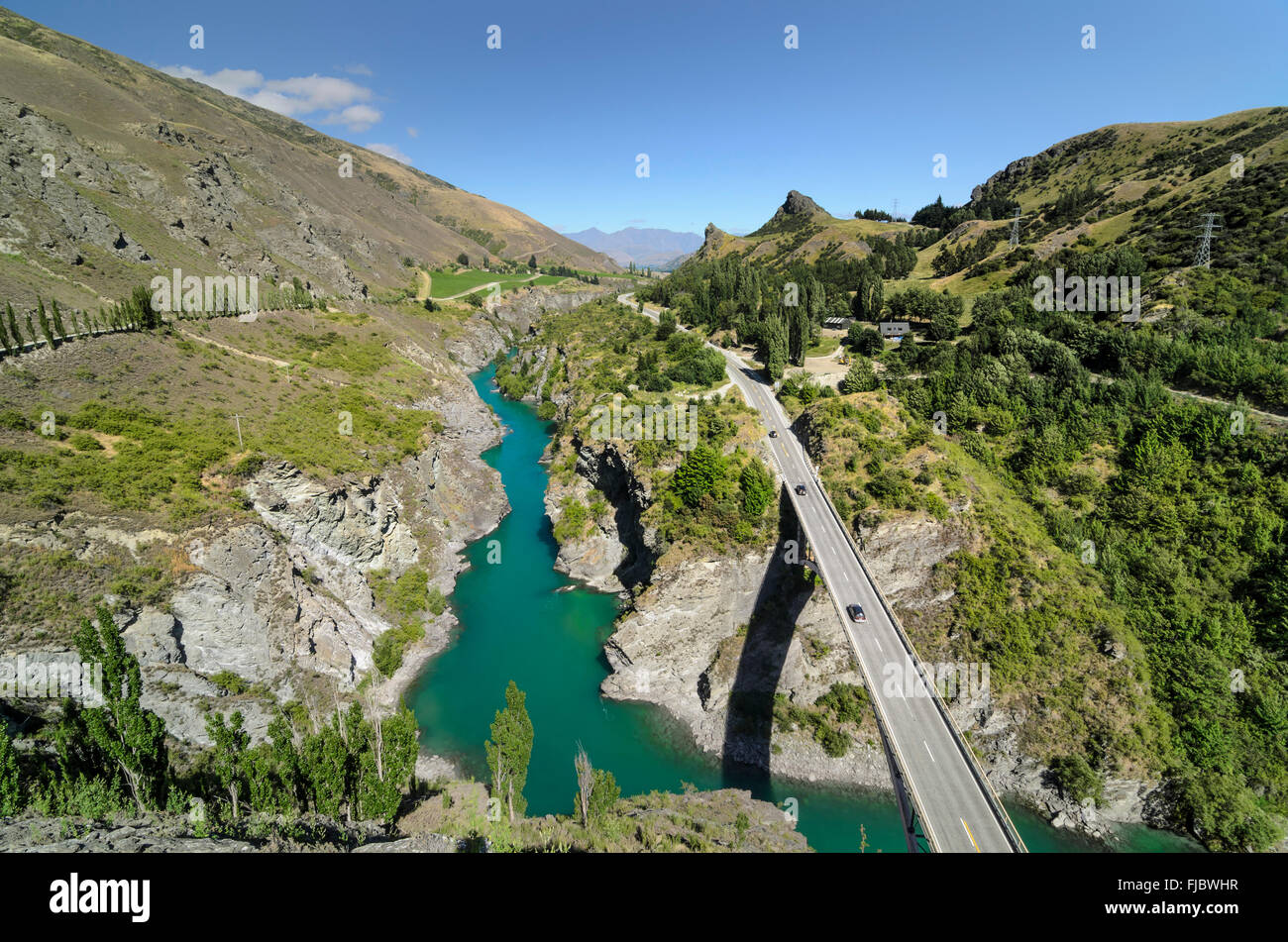 Kawarau Gorge with Kawarau River Bridge, road bridge State Highway 6 ...