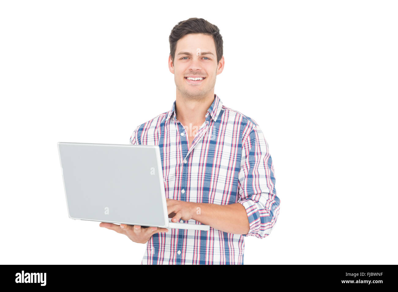 Portrait of smiling male student using a laptop Stock Photo - Alamy