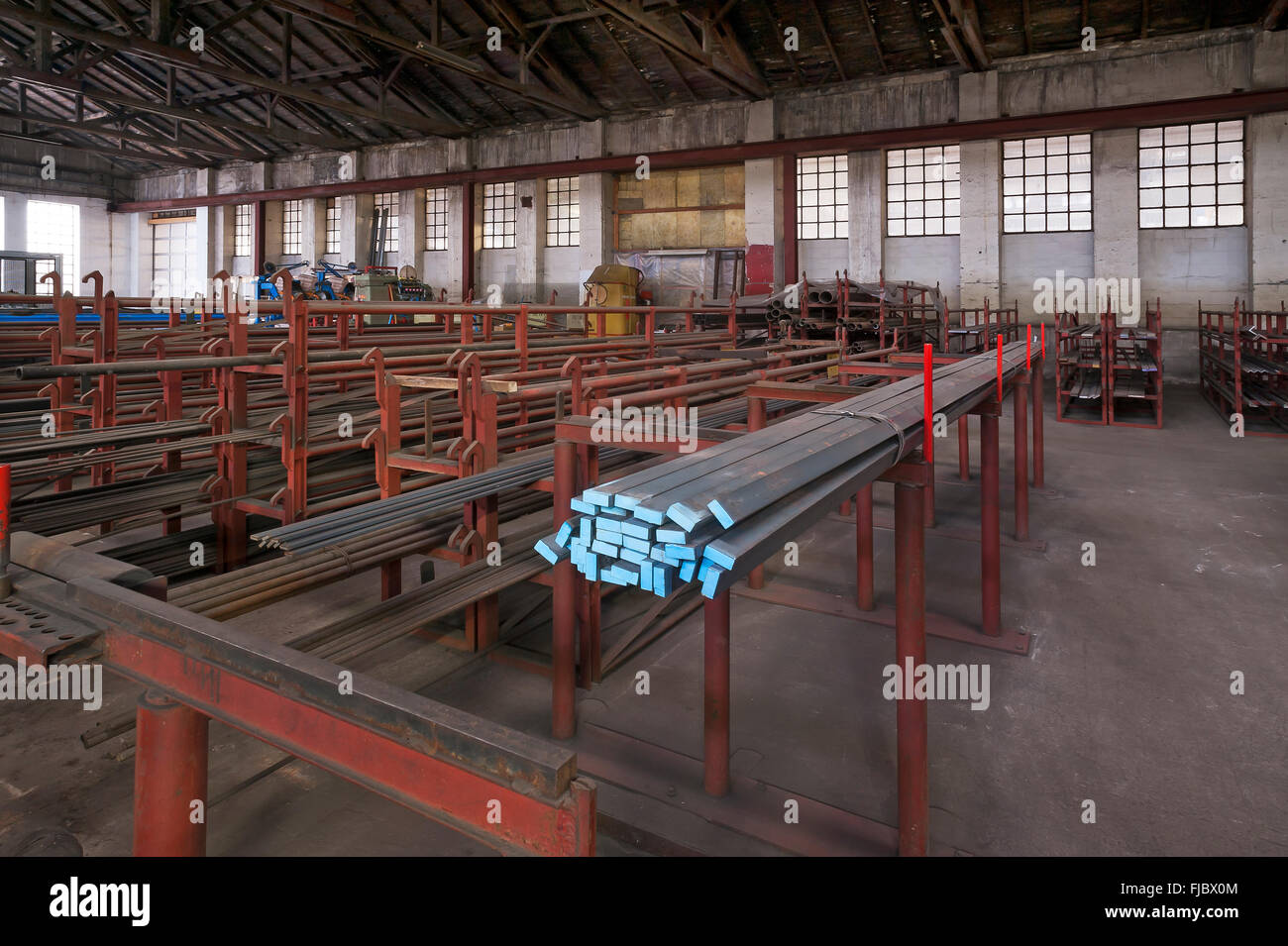 Steel storage with bar stock, agricultural machinery, Middle Franconia ...