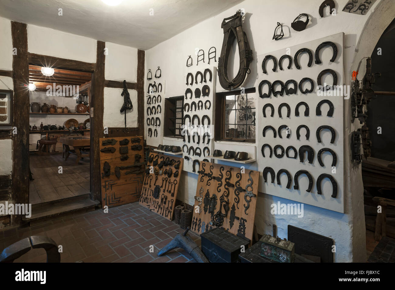 Exhibition rooms with horseshoes in the Deutsches Hirtenmuseum or ...