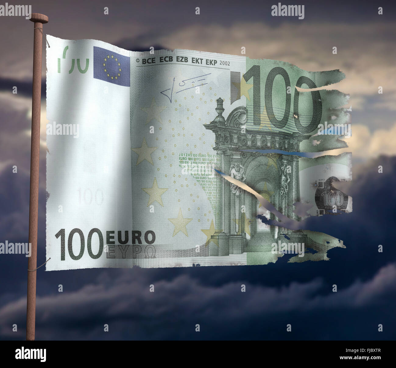 Torn euro flag in front of cloudy sky Stock Photo - Alamy
