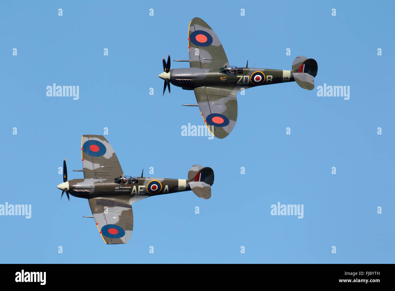 Two Supermarine Spitfire aircraft from the Royal Air Force, RAF, flight ...