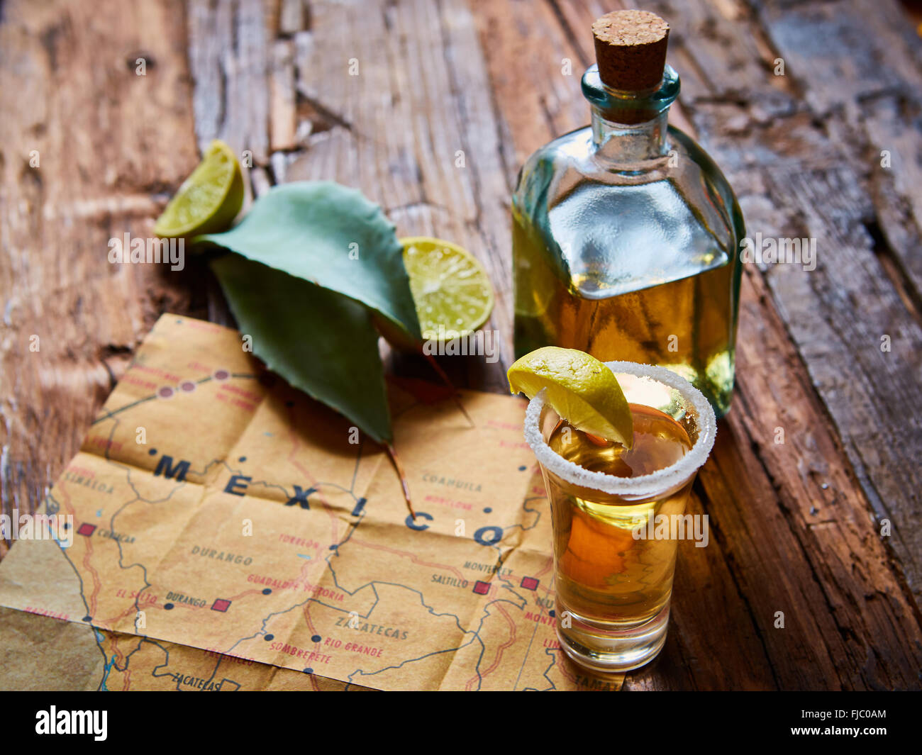 Tequila shot with lime and sea salt Stock Photo - Alamy
