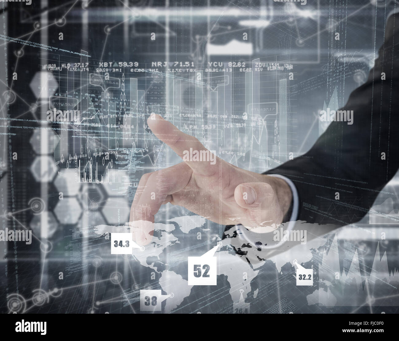 Composite image of businessman hand pointing something Stock Photo - Alamy