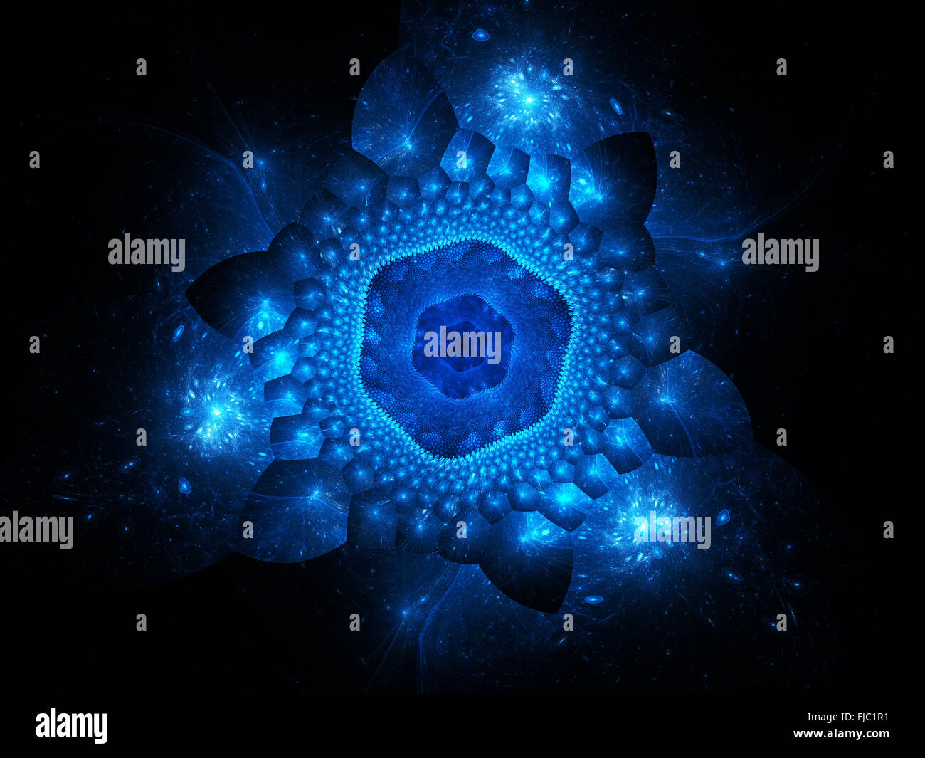 Blue glowing nano particles in space, computer generated abstract ...