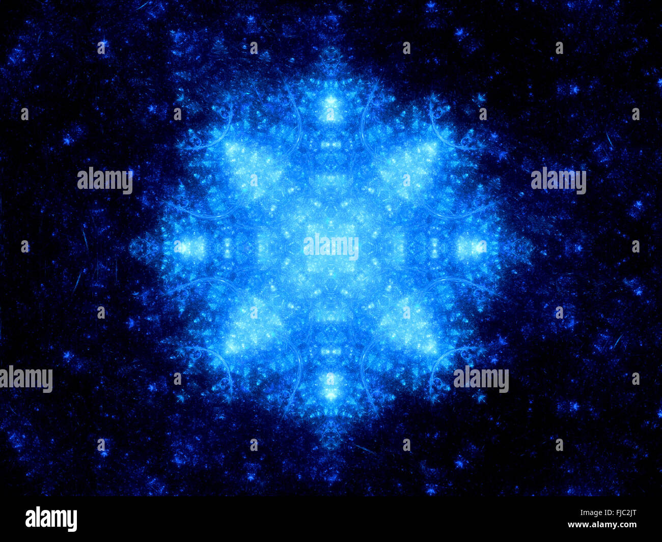 Blue glowing galactic snowflake, computer generated abstract background ...