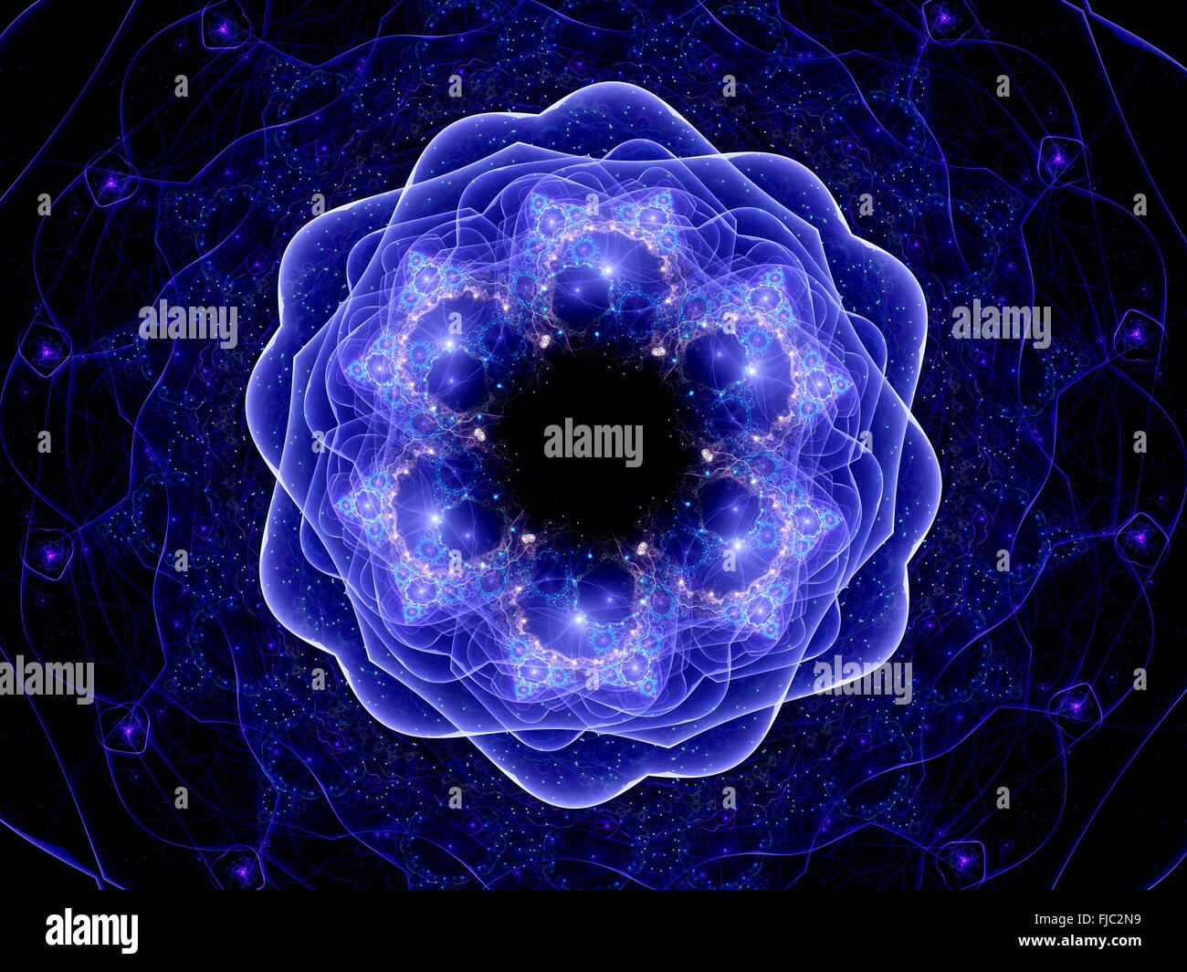 Blue glowing religious ornament, hinduism, computer generated abstract ...