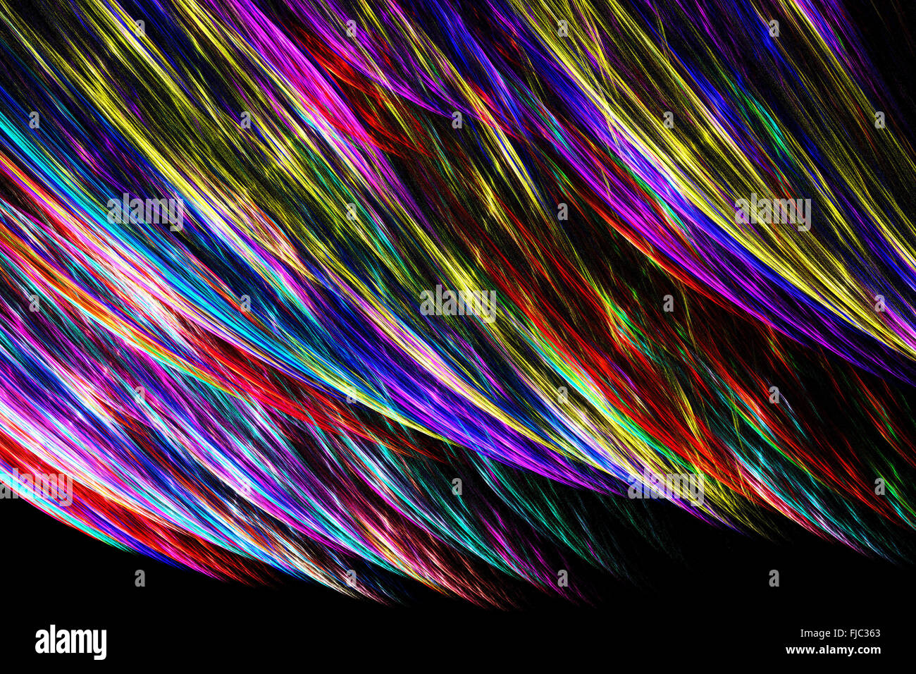 On a dark background there is colored lines and fragments forming a ...