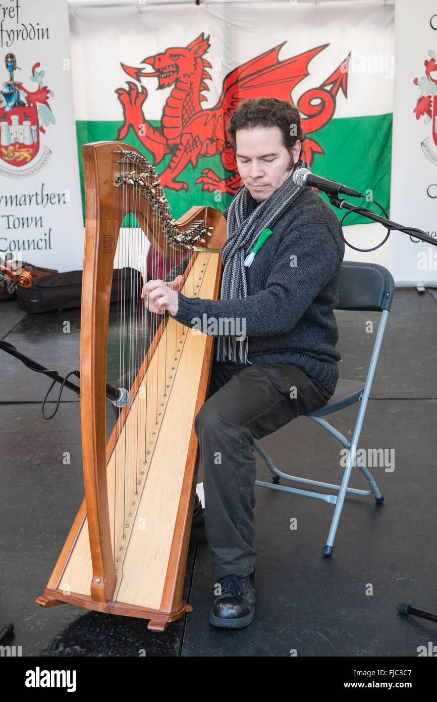 Playing Welsh harp on stage at Guildhall Square for a Saint David's Day ...