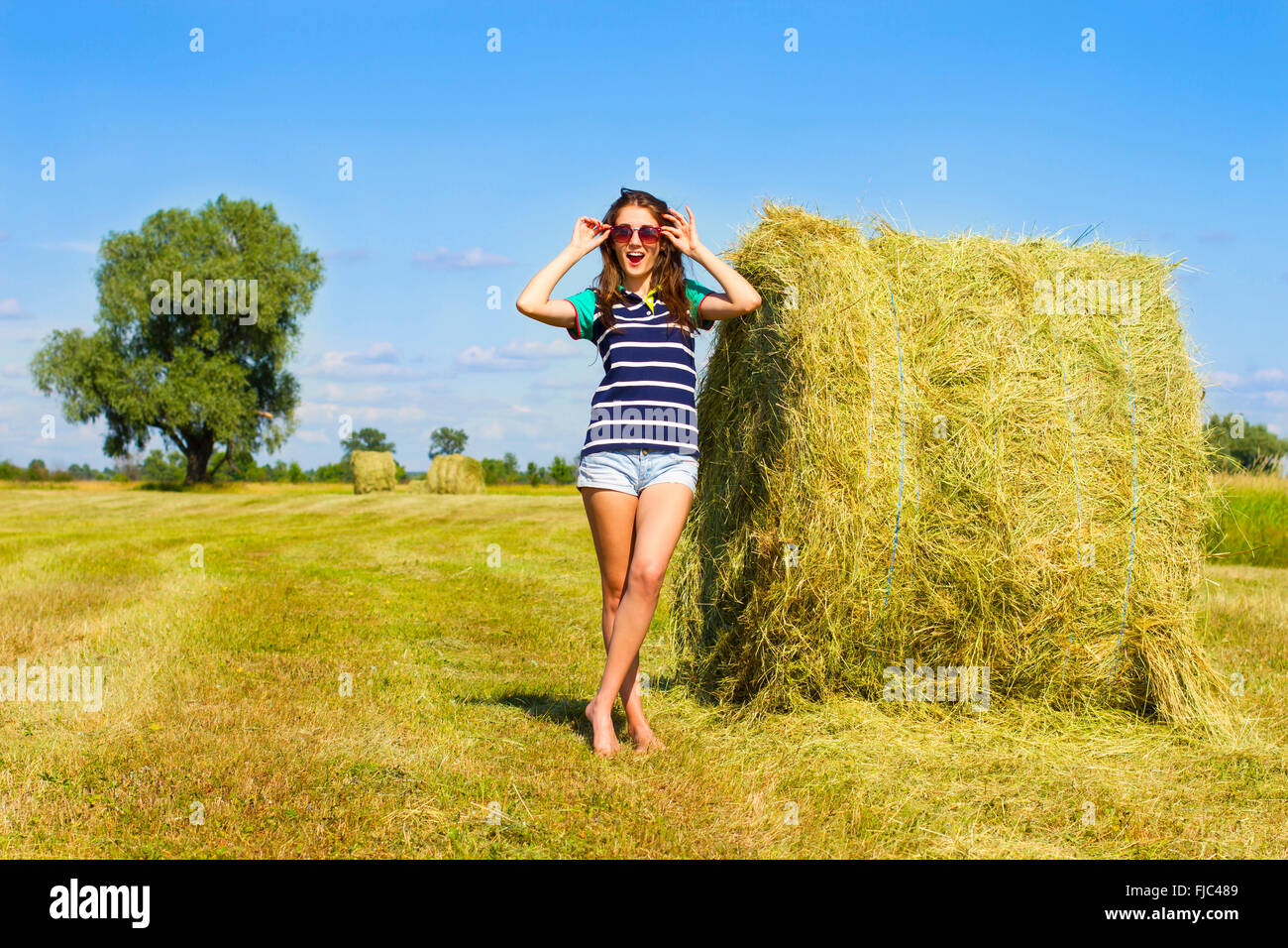 Girl on the summer field Stock Photo - Alamy