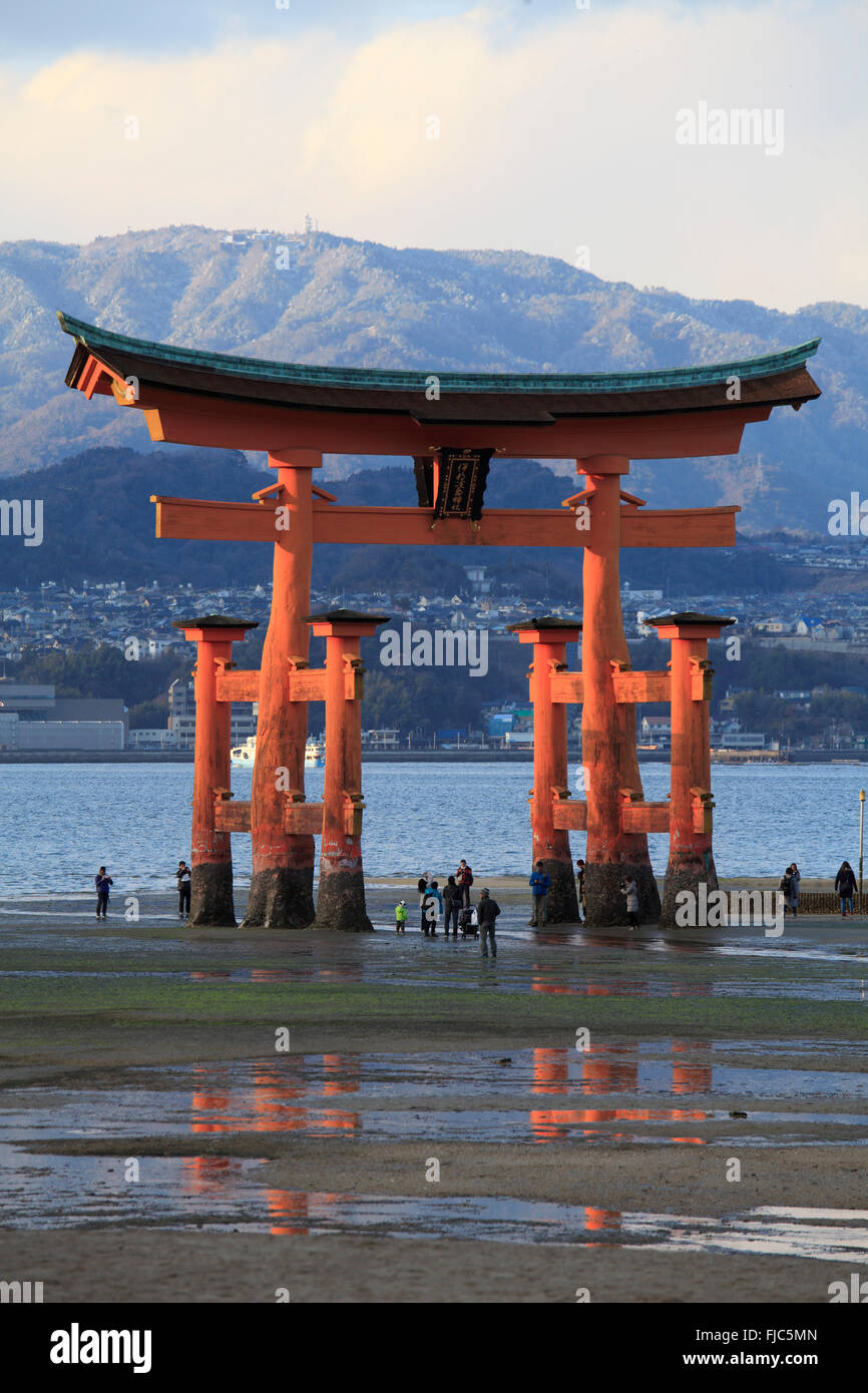 Japan, Miyajima, floating torii, shinto religious monument Stock Photo ...