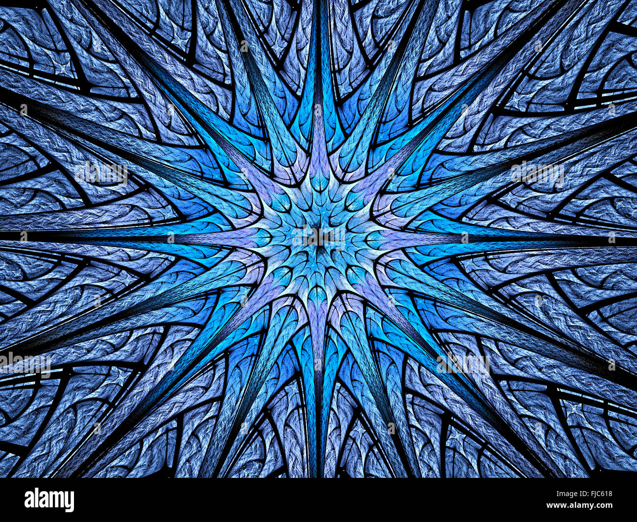 Star shaped blue glowing fractal in space, computer generated abstract ...