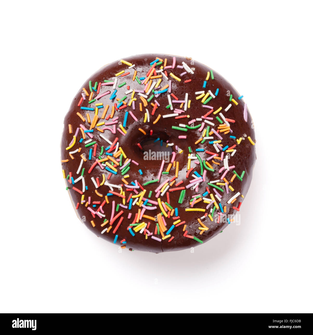Chocolate donut with colorful decor. Isolated on white background Stock ...