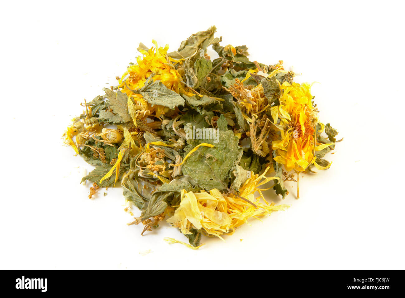 Herbal stomach support tea, isolated on white background. ingredients ...