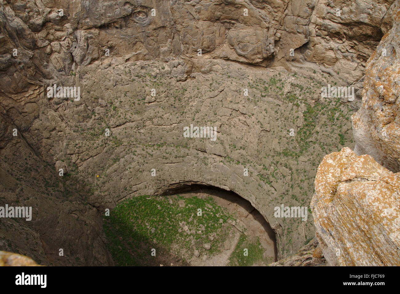 Soleimans Prison (Zendan-e Soleiman), a 110 m high travertine cone with ...