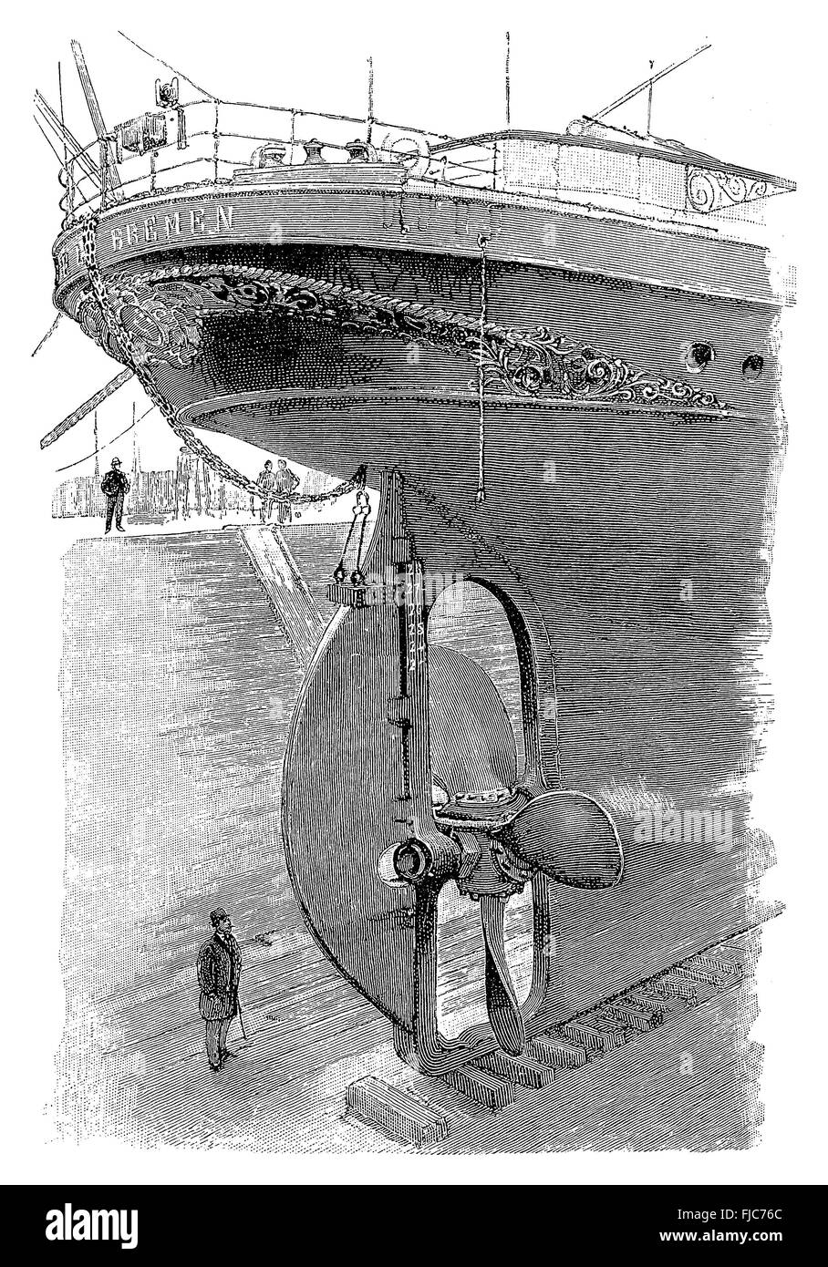 Black and white engraving of the propeller of the North German Lloyd ...