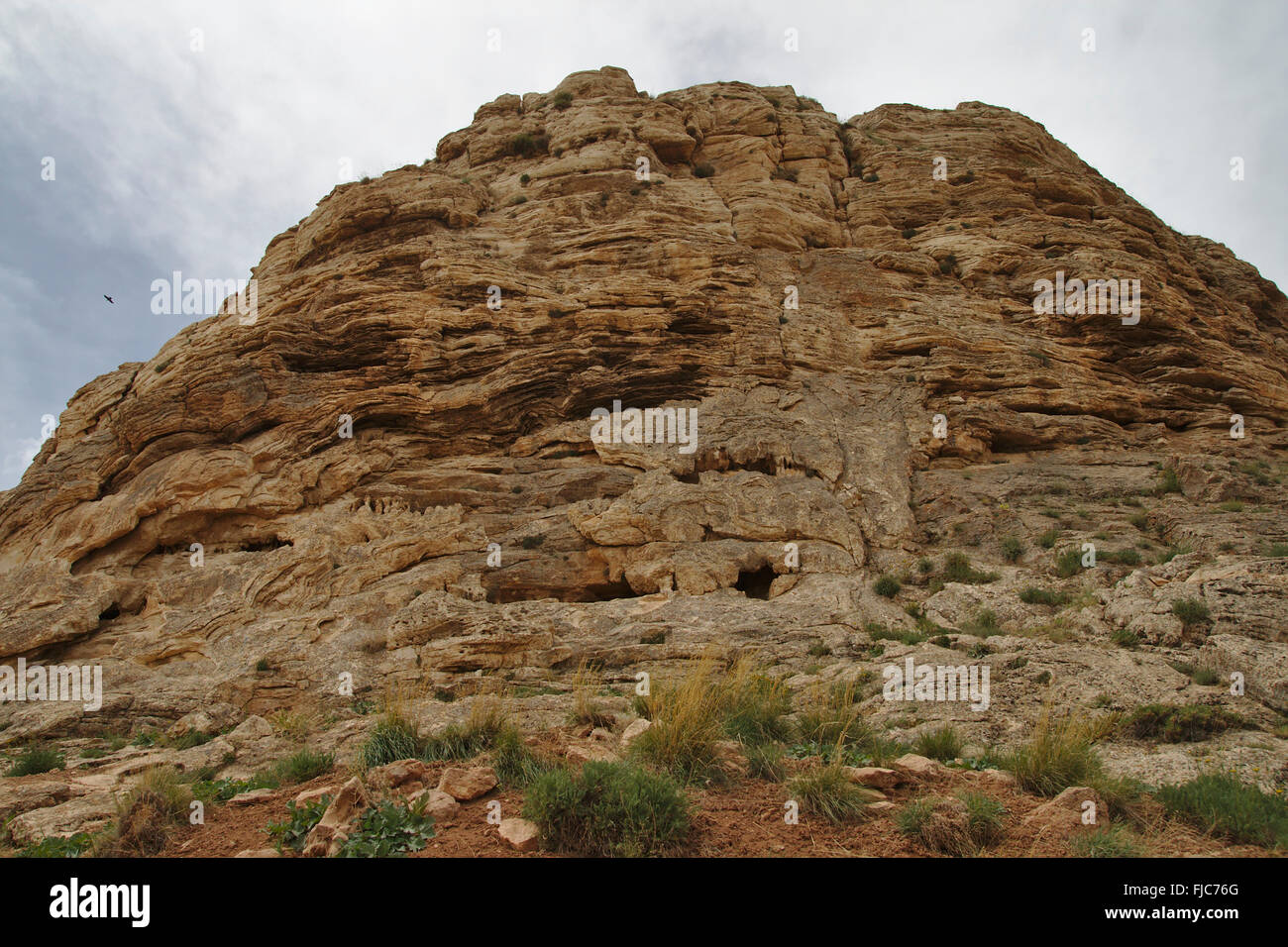 Soleimans Prison (Zendan-e Soleiman), a 110 m high travertine cone with ...