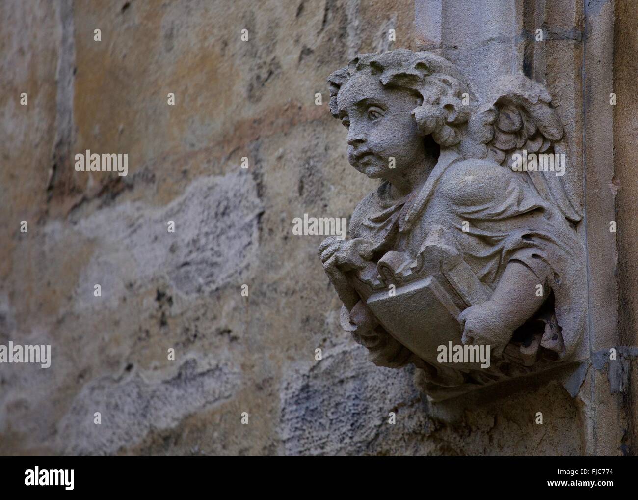 Stone work angel by entrance to the Bodleian Library, Oxford Stock ...