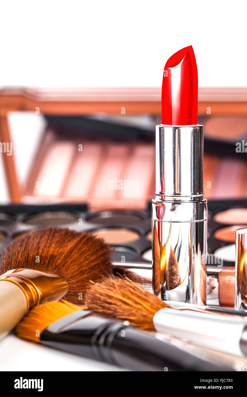 set of decorative cosmetics on a white background Stock Photo - Alamy