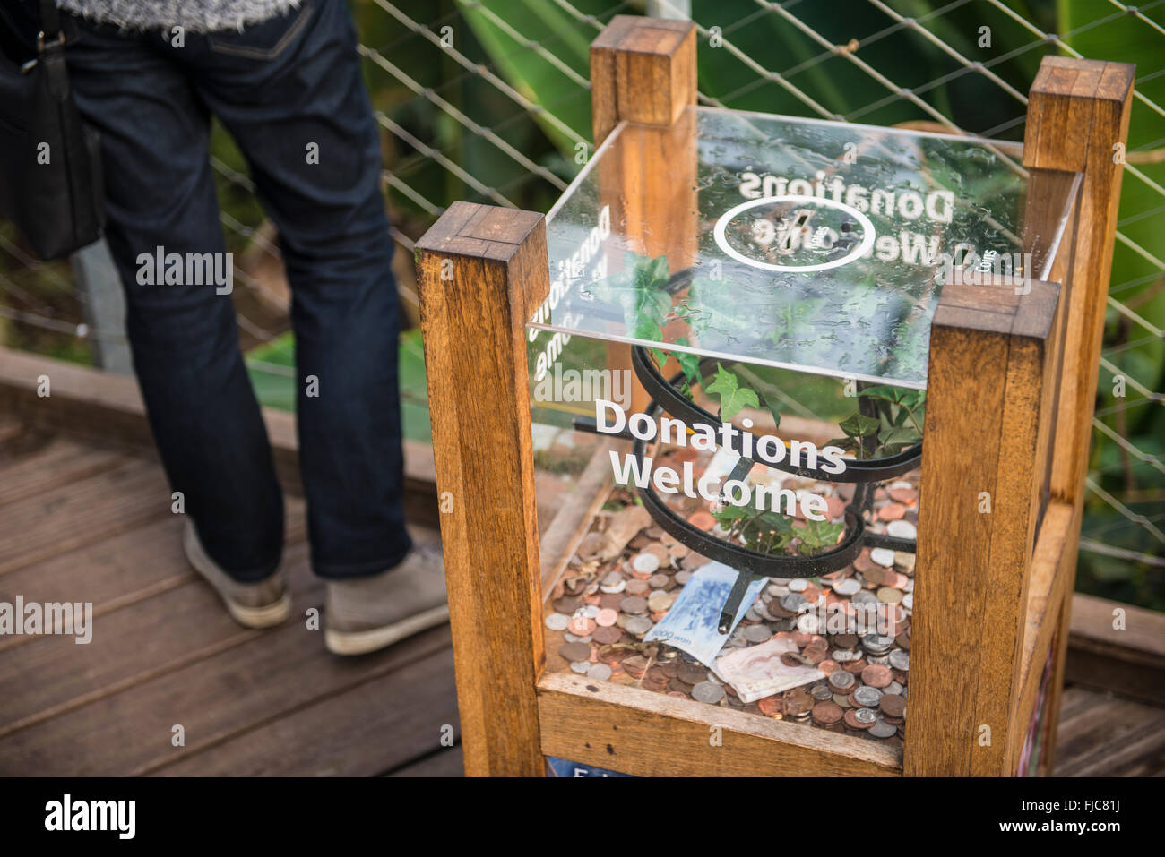 A donation box within the Rainforest Biome at the Eden Project Stock ...