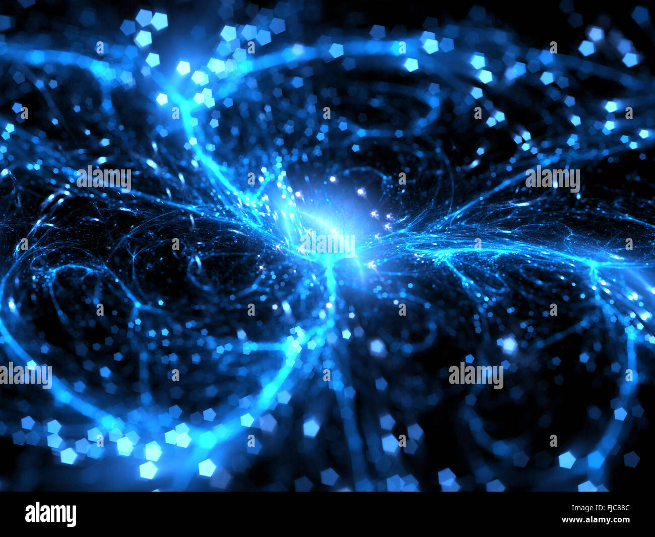 Blue glowing plasma curves in space, computer generated abstract ...