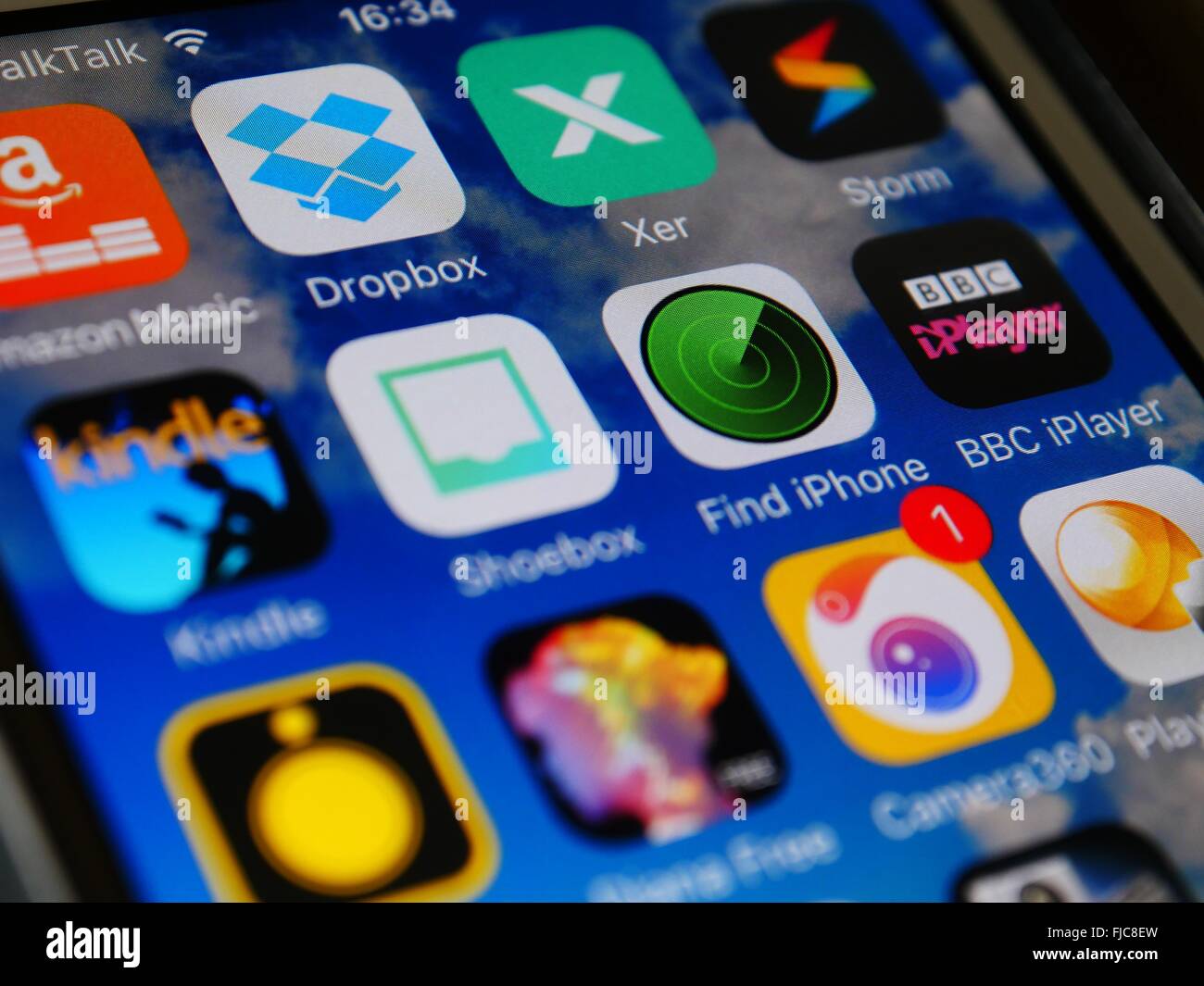 Iphone screen showing apps including dropbox and find iphone and BBC ...