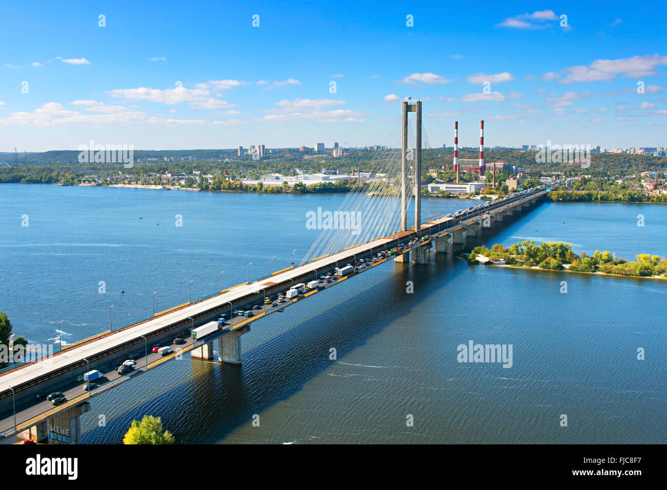 Pivdennyi (Southern) Bridge in Kiev, Ukraine. Kiev is the capital of ...