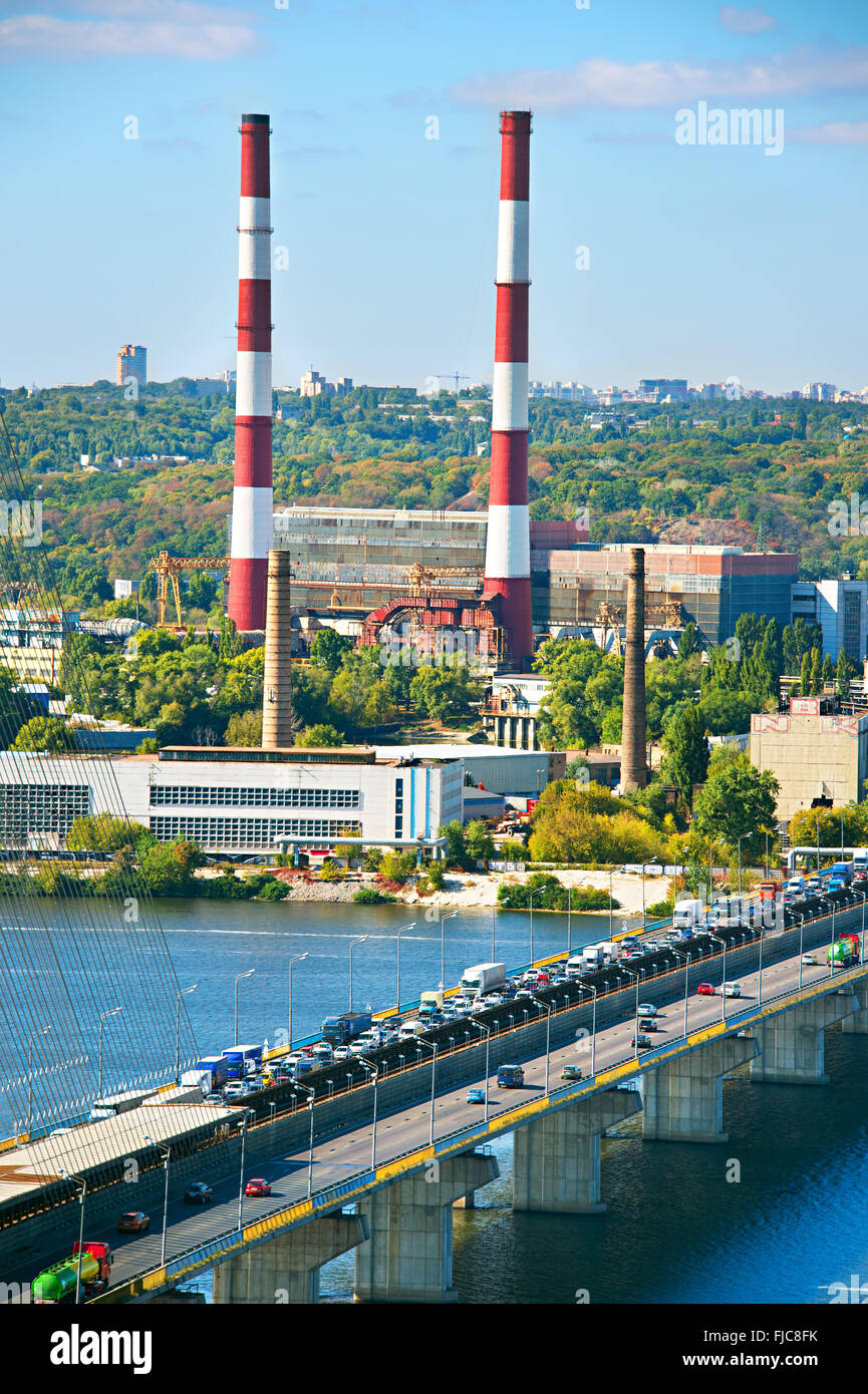 Pivdennyi (Southern) Bridge and Power Plant in Kiev, Ukraine Stock ...