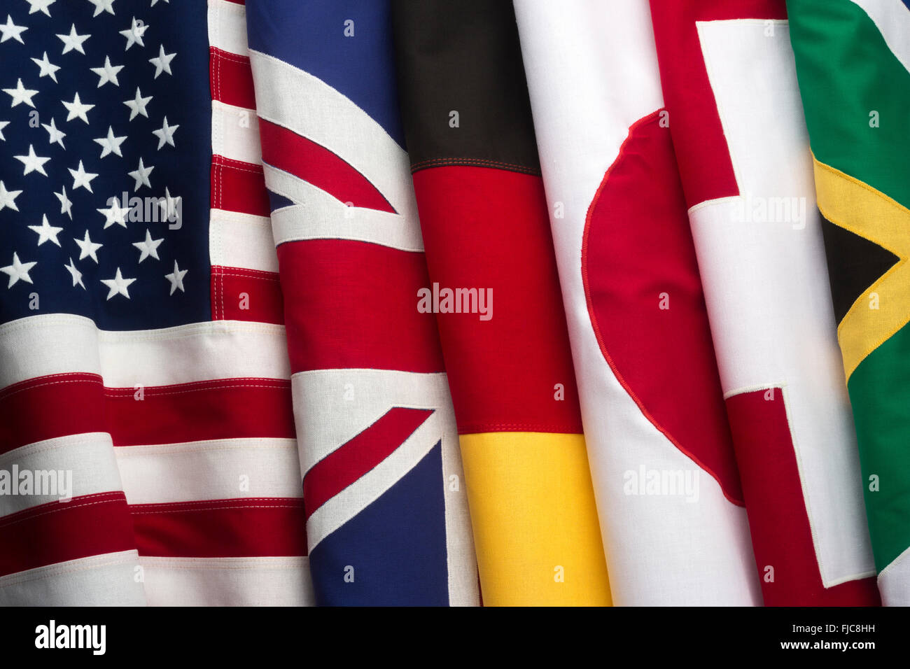 LINE OF NATIONAL FLAGS MADE OF STITCHED COTTON BUNTING Stock Photo - Alamy