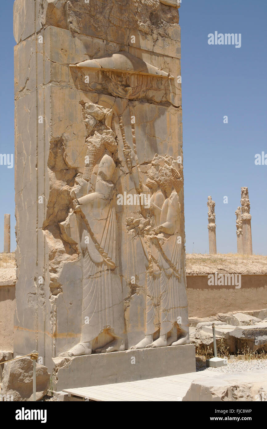 Relief on king Darius, Persepolis, Iran Stock Photo - Alamy